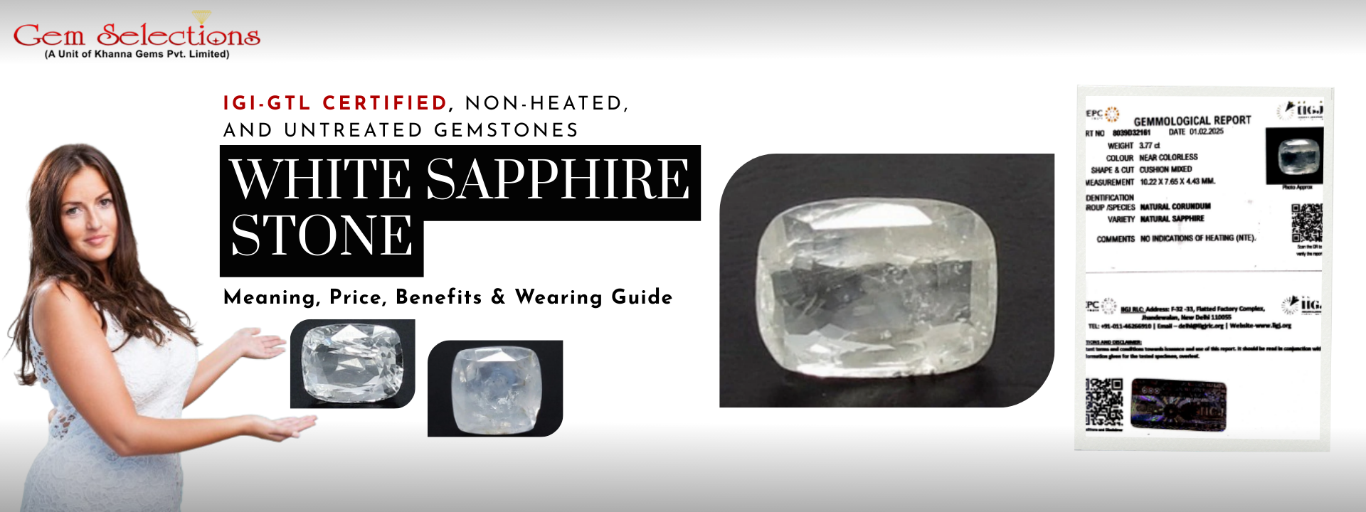 Buy White Sapphire Stone (Safed Pukhraj) - Price & Benefits | Gem ...
