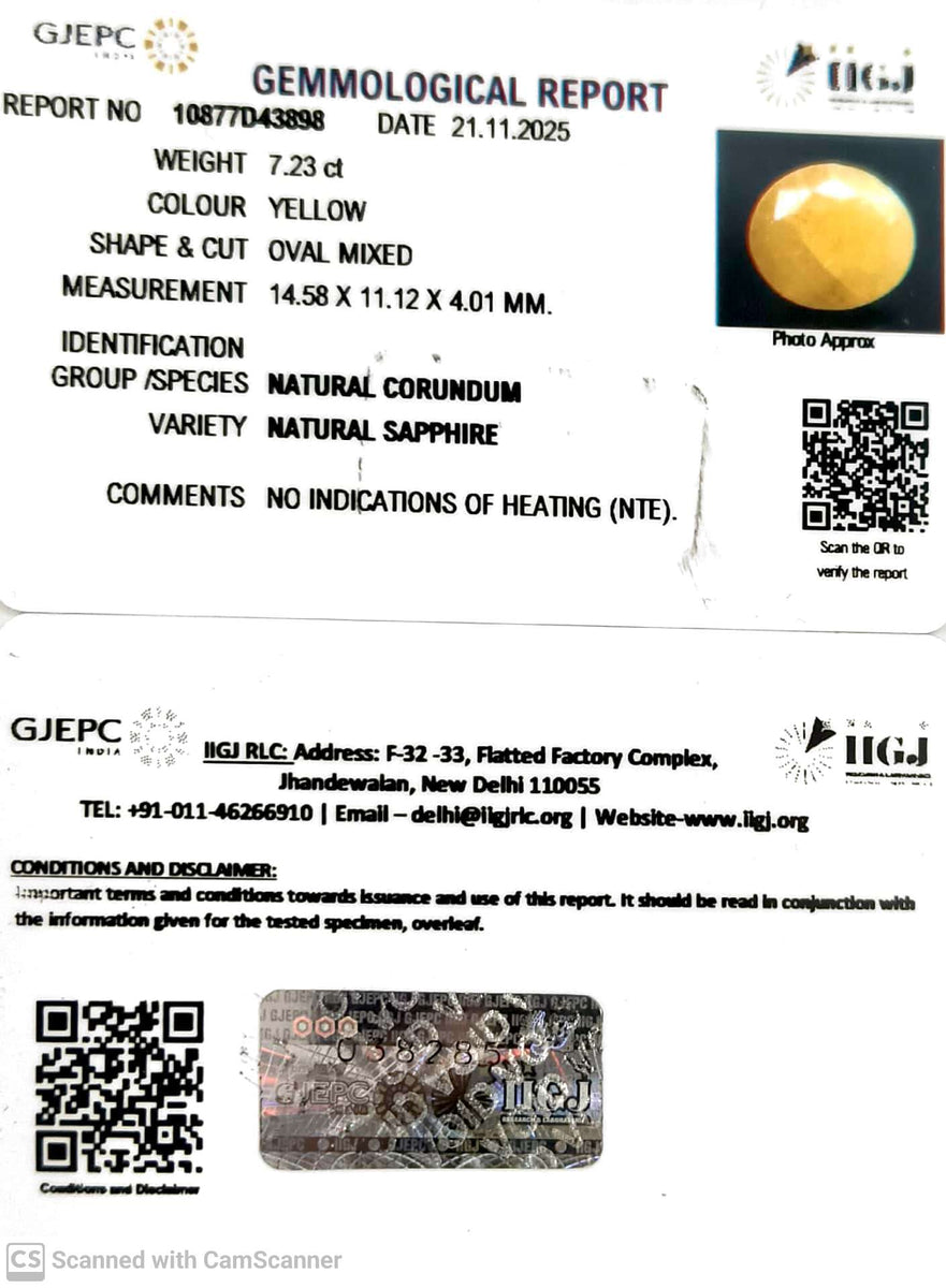 7.23/CT Natural Yellow Sapphire With Govt Lab Certificate (2331) | Gem ...