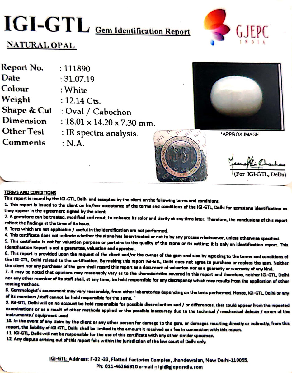 13.49 Ratti Natural Opal with Govt. Lab Certificate-(610) | Gem Selections