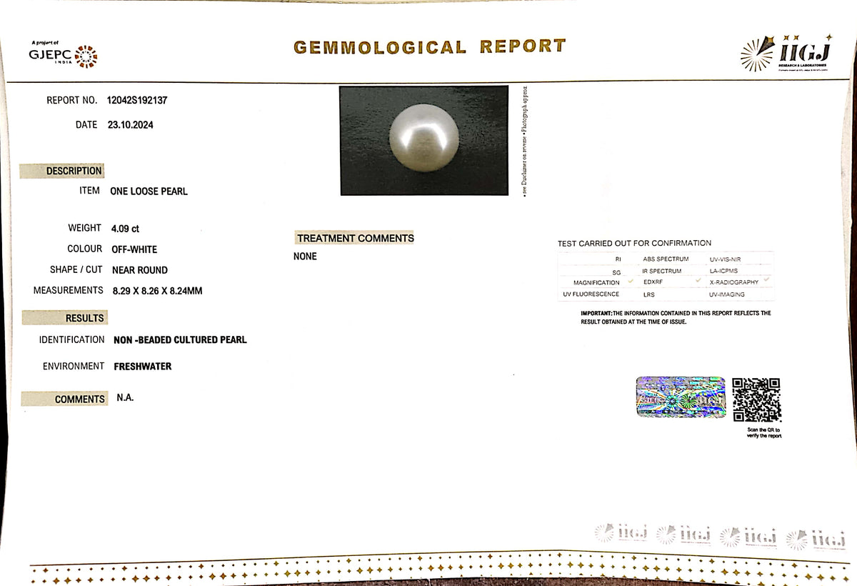 4.09/CT Natural Fresh Water Pearl With Lab Certificate – Gem Selections