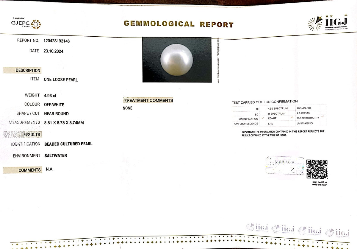 4.93/CT Natural South Sea Pearl with Govt. Lab Certificate-1550 | Gem ...