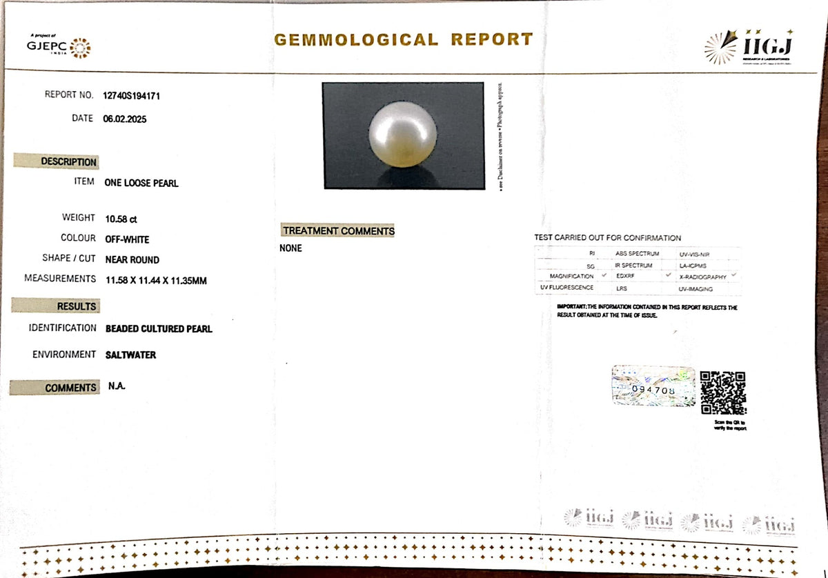 10.58/CT South Sea Pearl with Govt. Lab Certificate-1550 | Gem Selections
