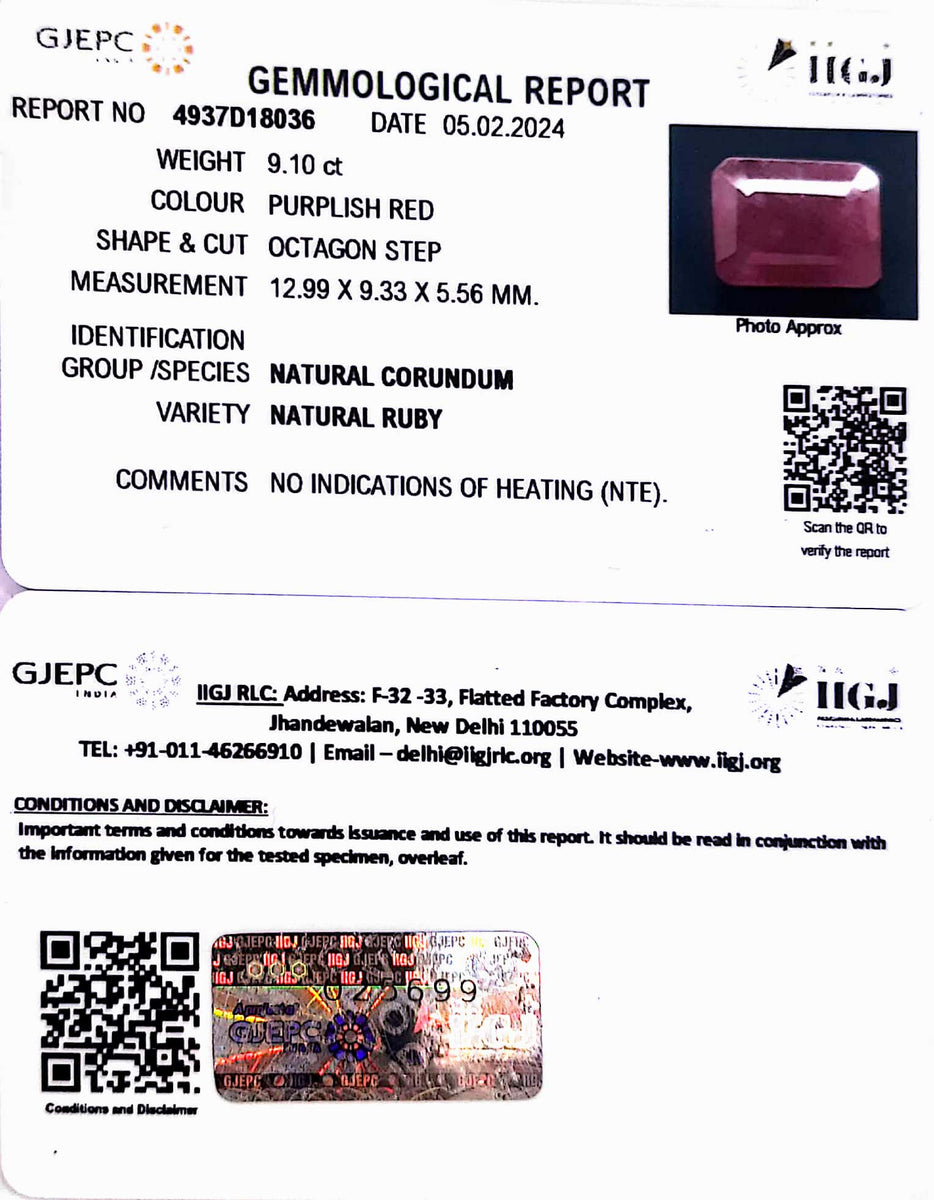 9.10/CT Natural Ruby with Govt. Lab Certificate (7881) | Gem Selections