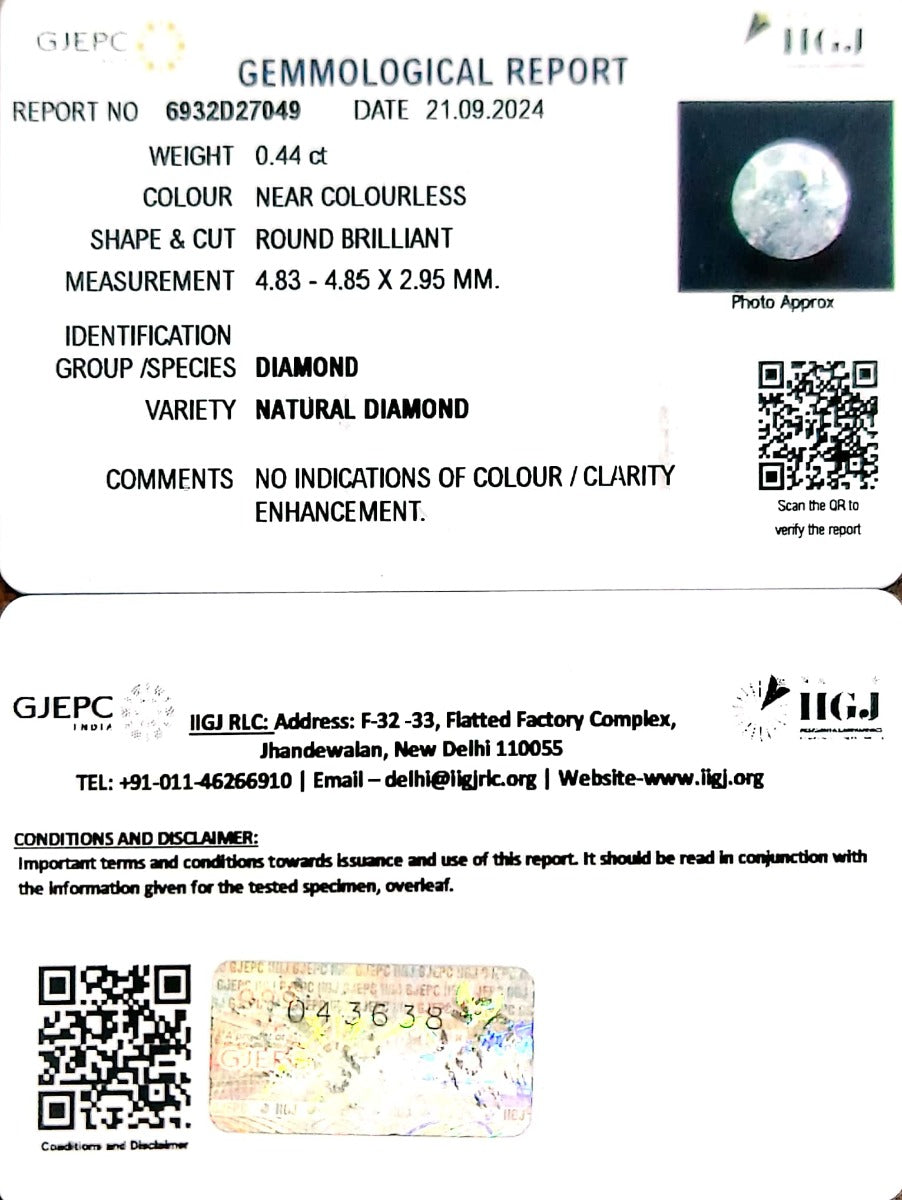 0.44/Cents Natural Diamond with Govt. Lab Certificate-120000 | Gem ...