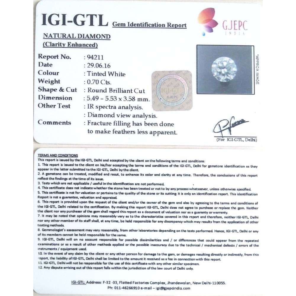 0.70/Cents Natural Diamond With Govt. Lab Certificate (120000) – Gem ...