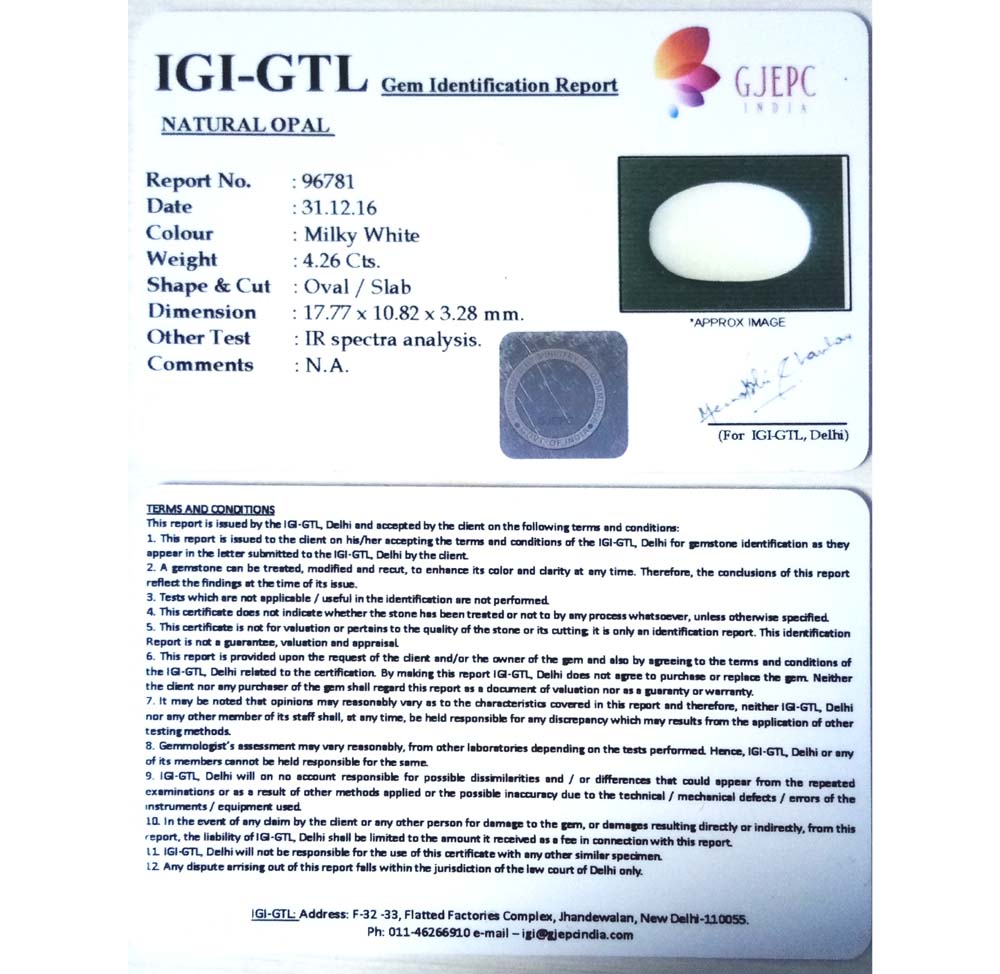 4.26/CT Natural Opal with Govt. Lab Certificate (610) – Gem Selections